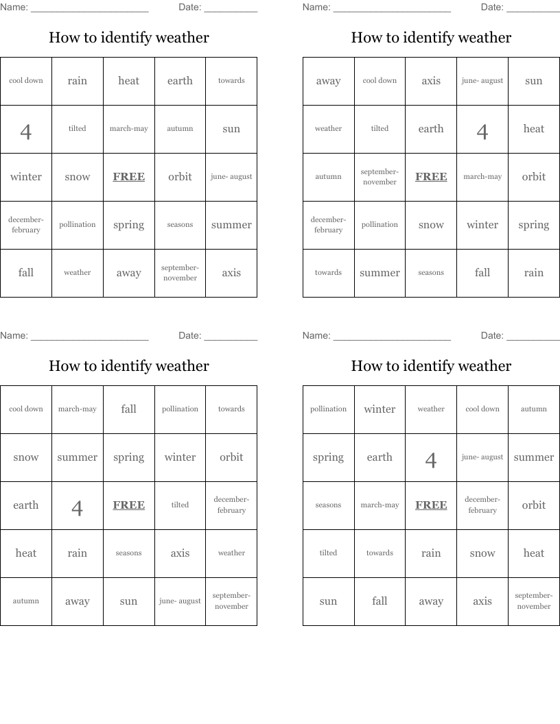 How To Identify Weather Bingo Cards WordMint