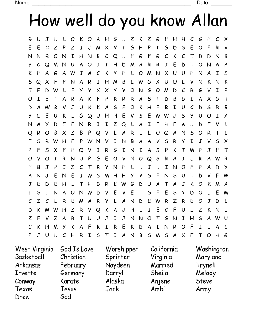 How well do you know Allan Word Search - WordMint