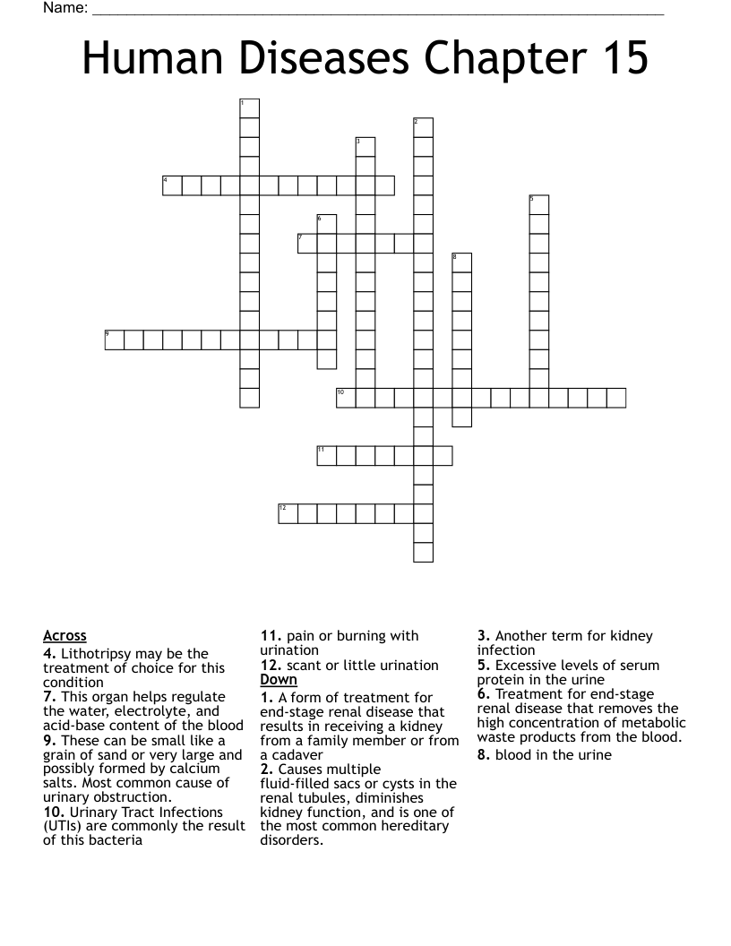 Human Diseases Chapter 15 Crossword - WordMint