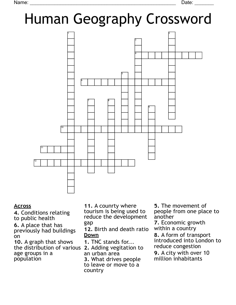 Human Geography Crossword - WordMint