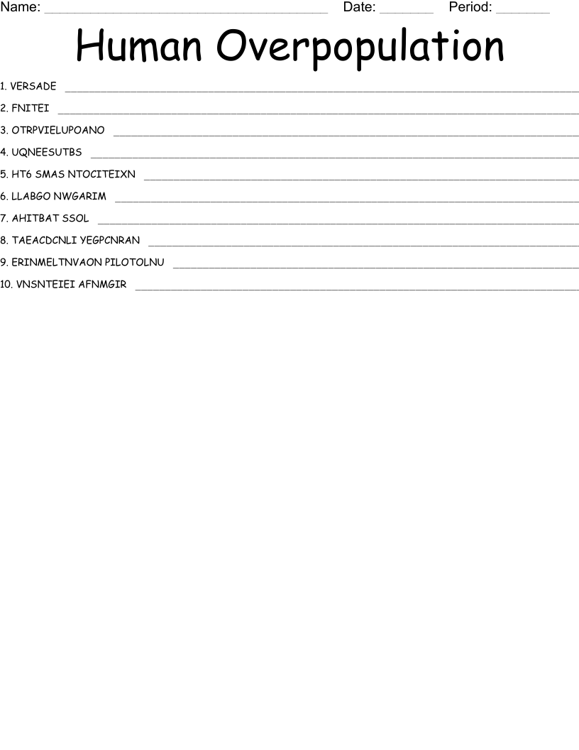Human Overpopulation Word Scramble - WordMint
