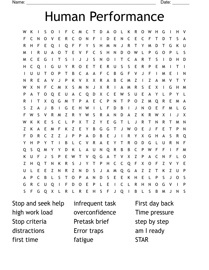 Human Performance Word Search - WordMint