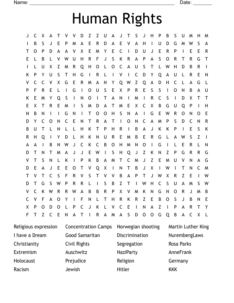 Human Rights Word Search - WordMint