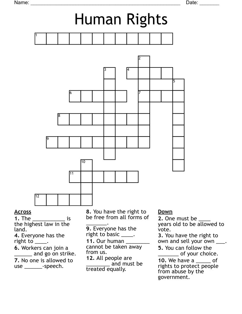 Human Rights Crossword - WordMint