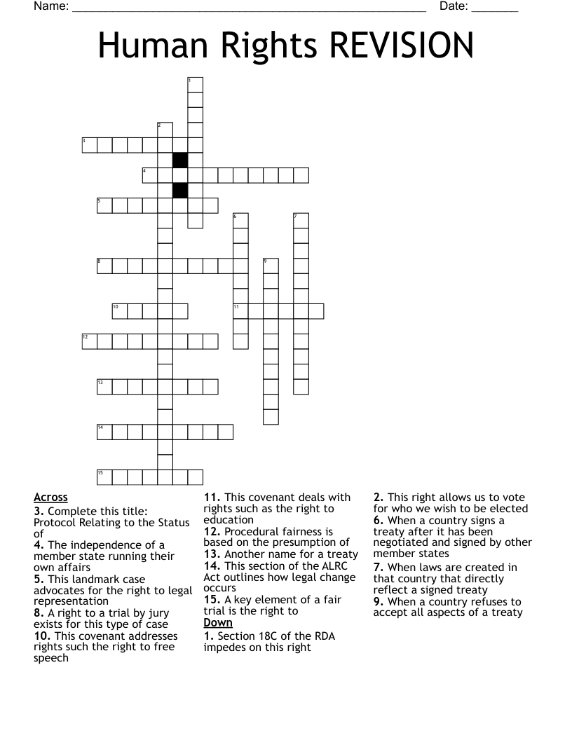 Human Rights REVISION Crossword - WordMint