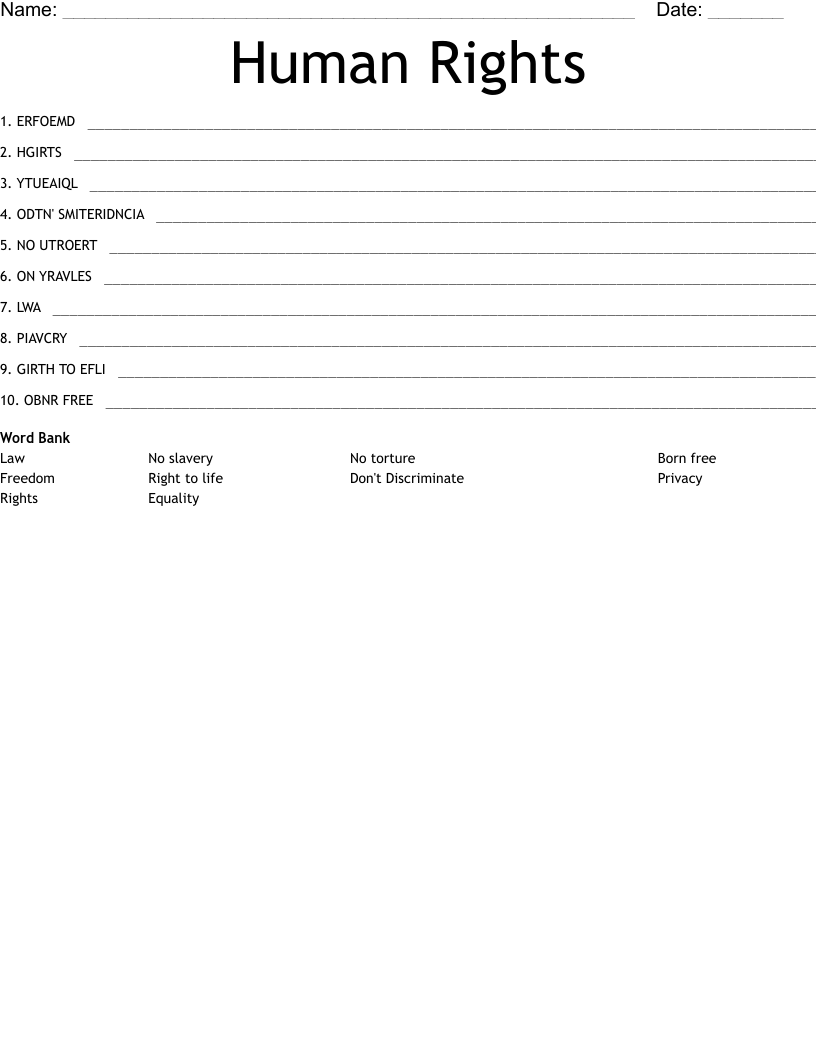 Human Rights Word Scramble - WordMint