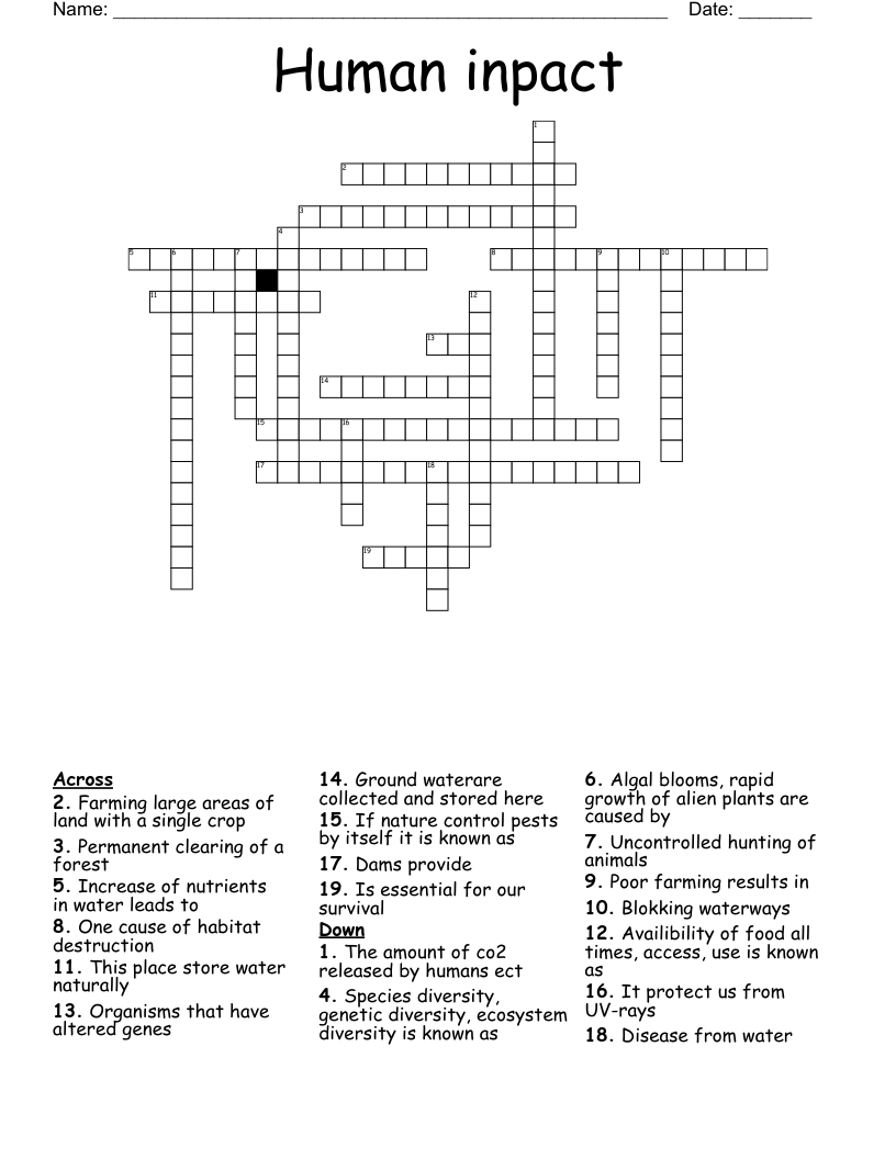 Human inpact Crossword - WordMint