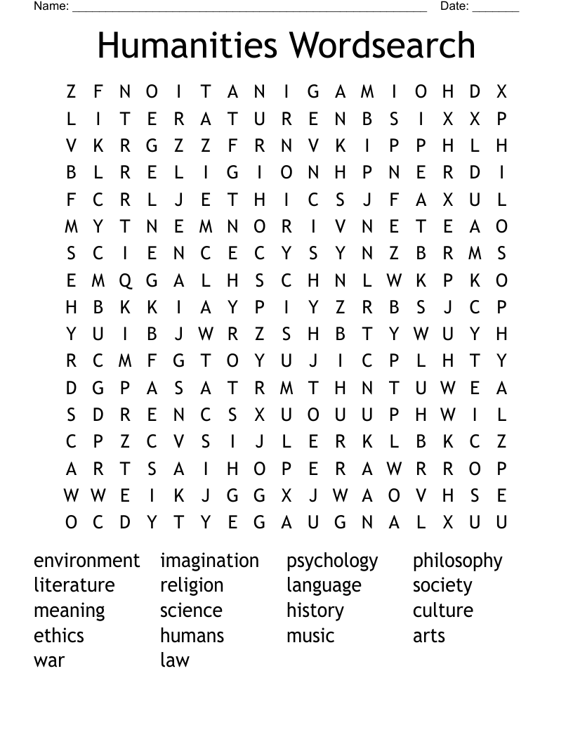 Humanities Wordsearch - WordMint