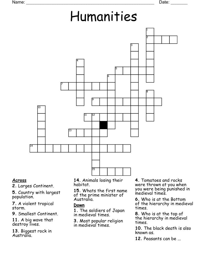 Humanities Crossword - WordMint