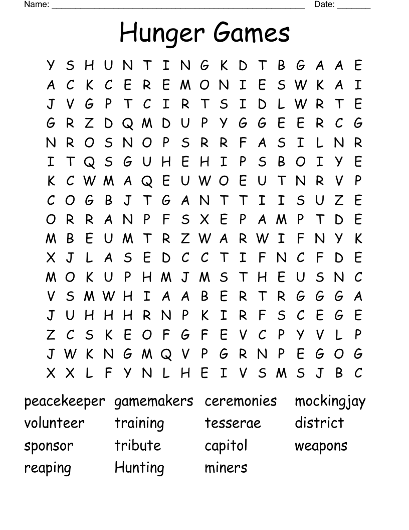 Hunger Games Word Search - WordMint
