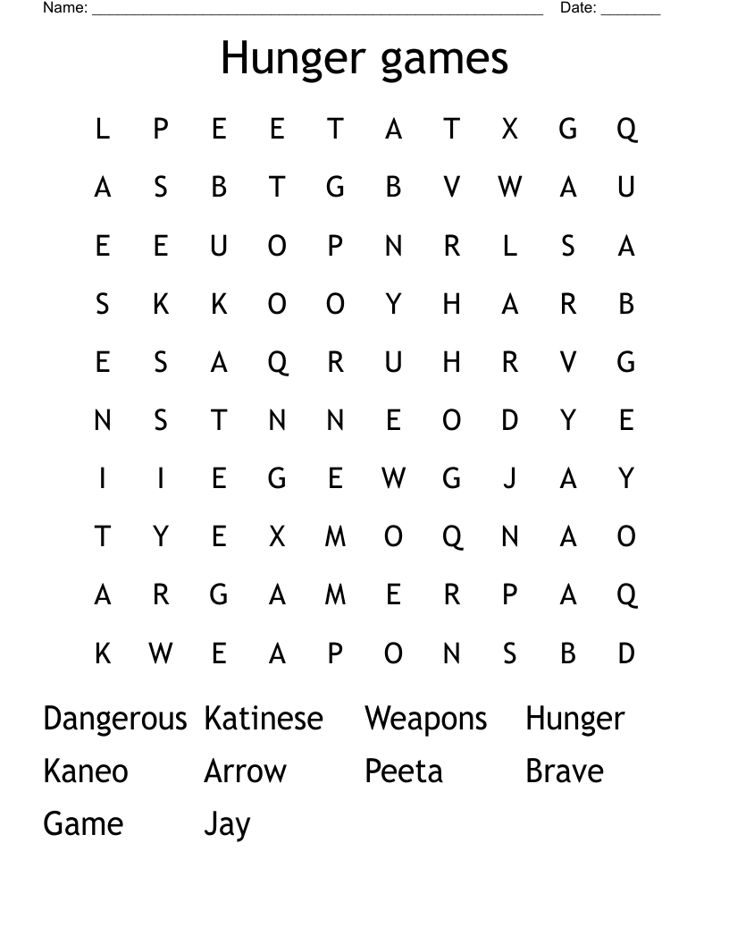 Hunger games Word Search - WordMint