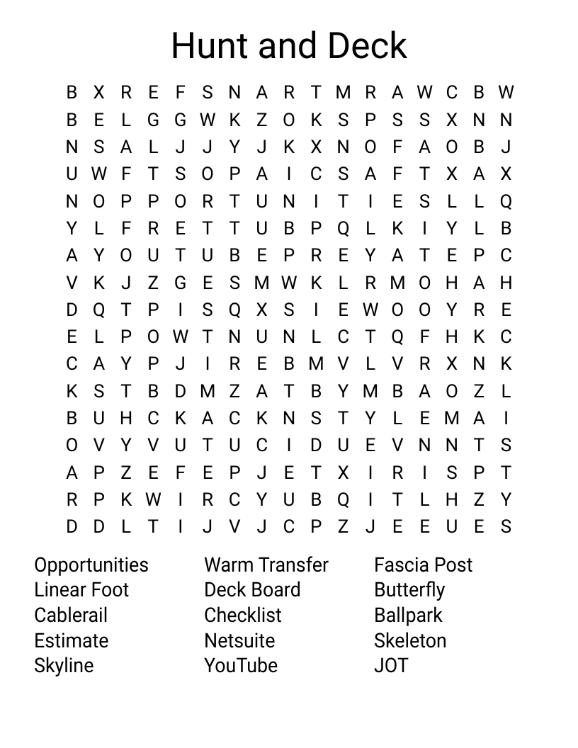 Hunt and Deck Word Search - WordMint