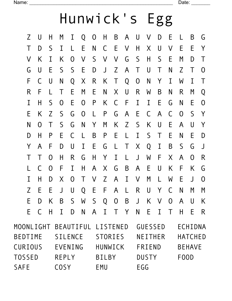 Hunwick's Egg Word Search - WordMint