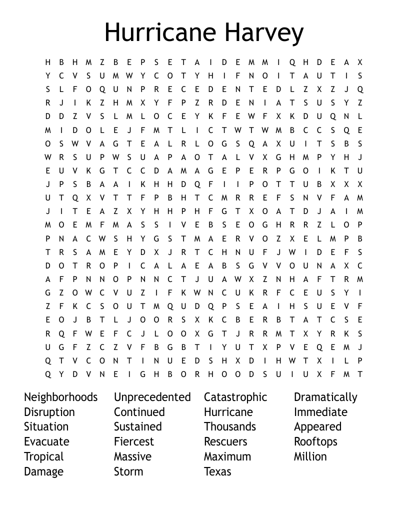 Hurricane Harvey Word Search - WordMint