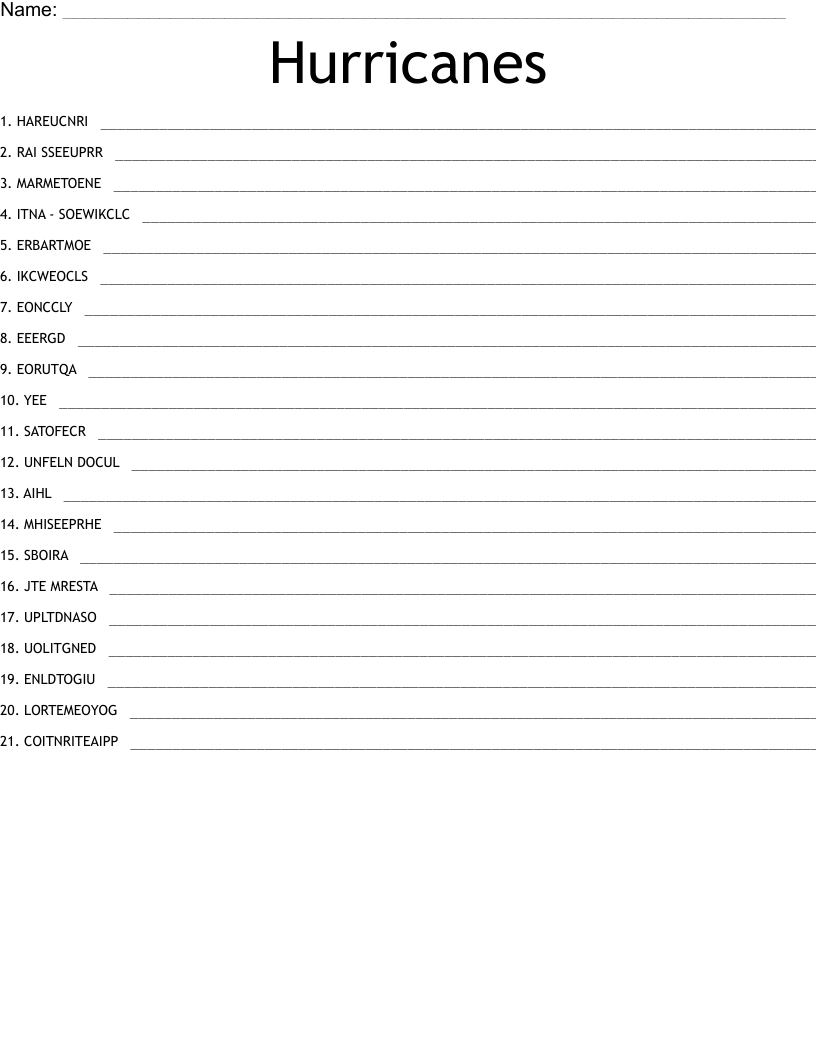 Hurricanes Word Scramble - WordMint