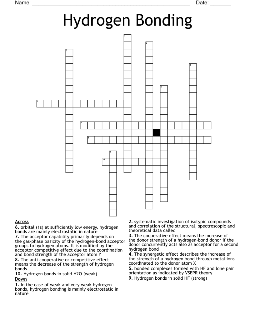Hydrogen Bonding Crossword - WordMint