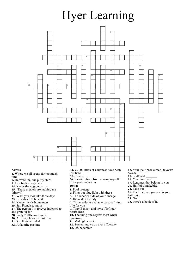 Hyer Learning Crossword - WordMint