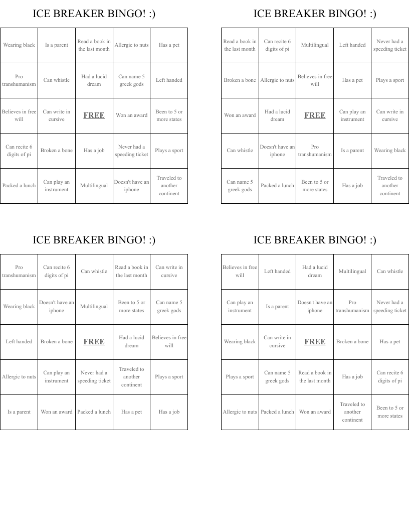 ICE BREAKER BINGO! :) - WordMint