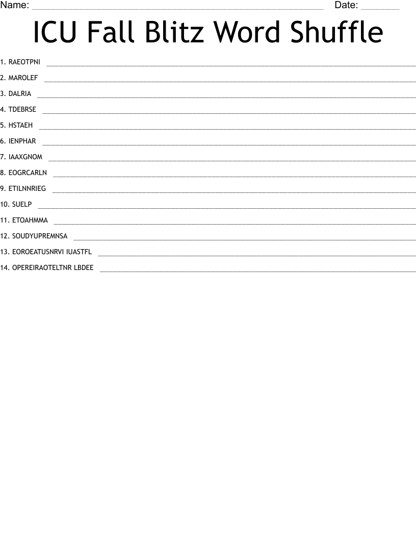 ICU Fall Blitz Word Shuffle Word Scramble - WordMint