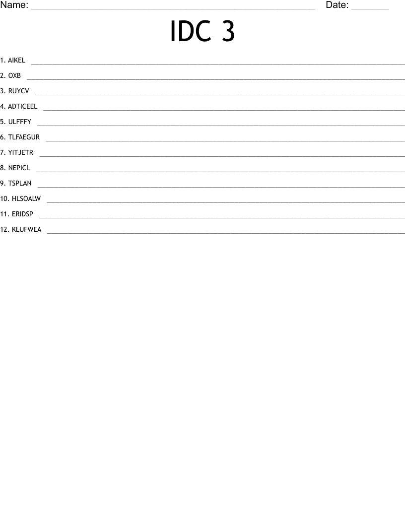 IDC 3 Word Scramble - WordMint