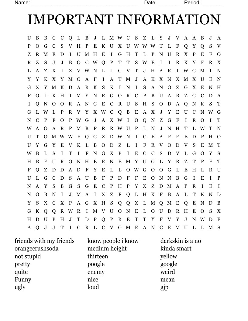 IMPORTANT INFORMATION Word Search - WordMint