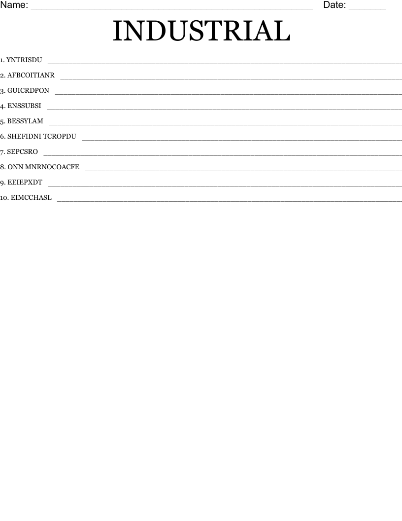 INDUSTRIAL Word Scramble - WordMint