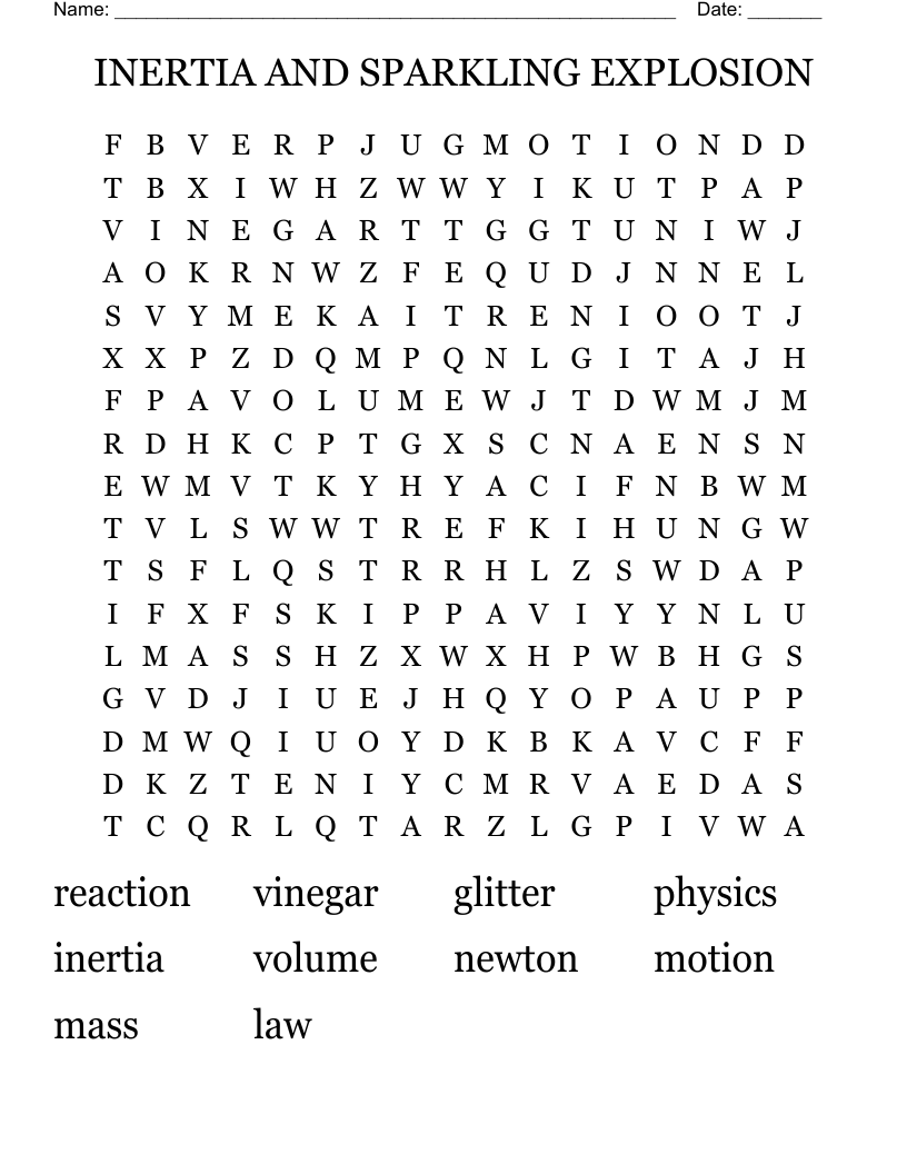 INERTIA AND SPARKLING EXPLOSION Word Search - WordMint