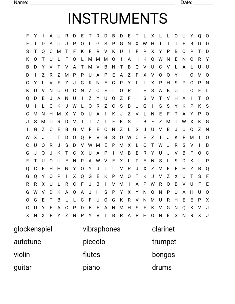 INSTRUMENTS Word Search - WordMint