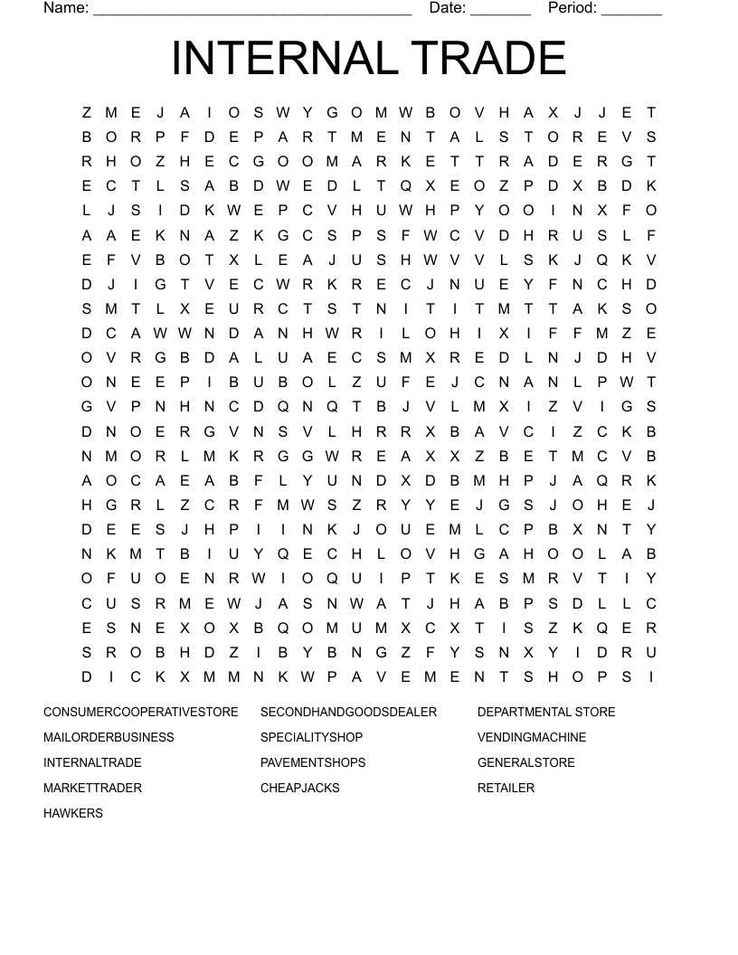 INTERNAL TRADE Word Search - WordMint