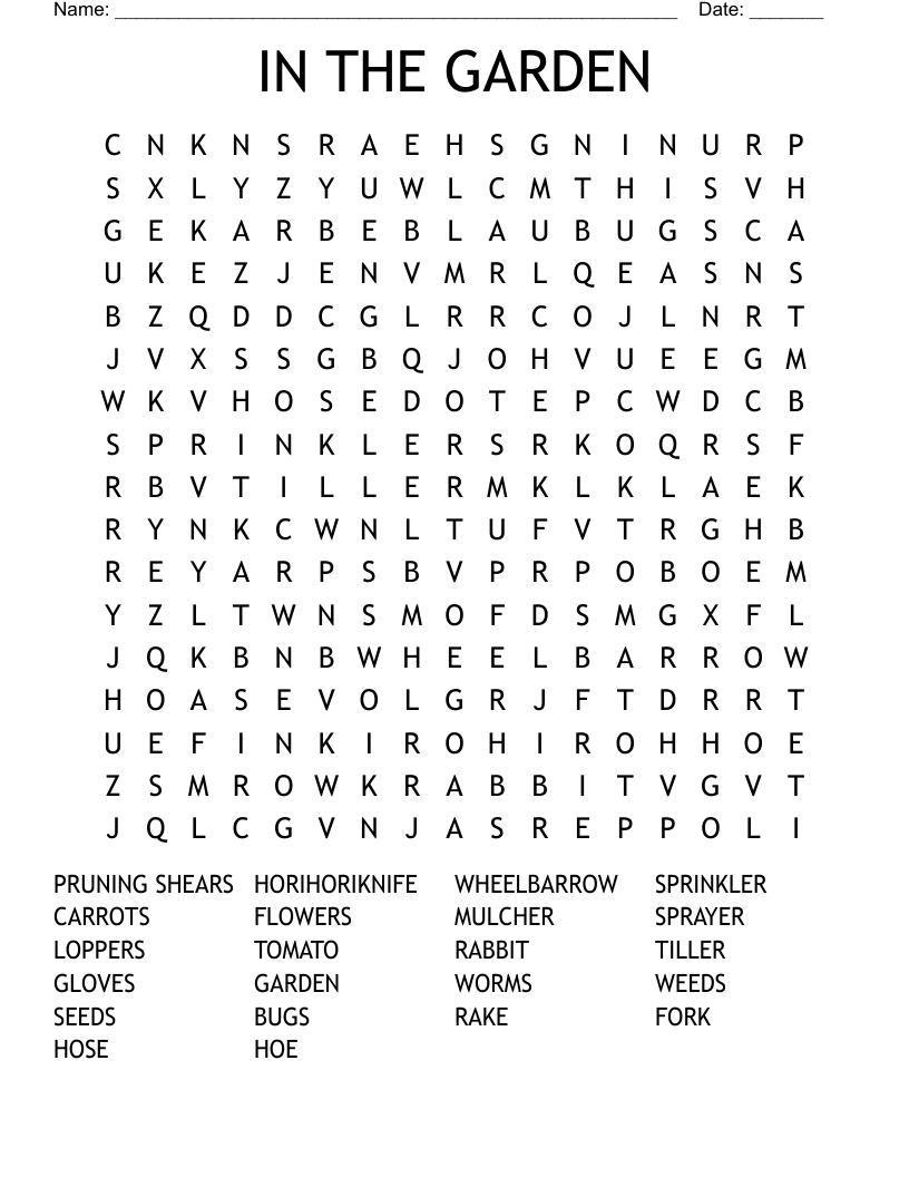 IN THE GARDEN Word Search WordMint