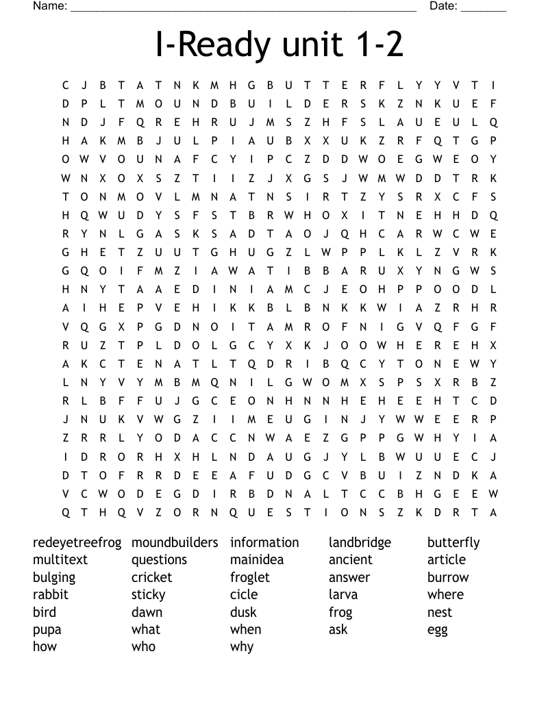 I-Ready unit 1-2 Word Search - WordMint