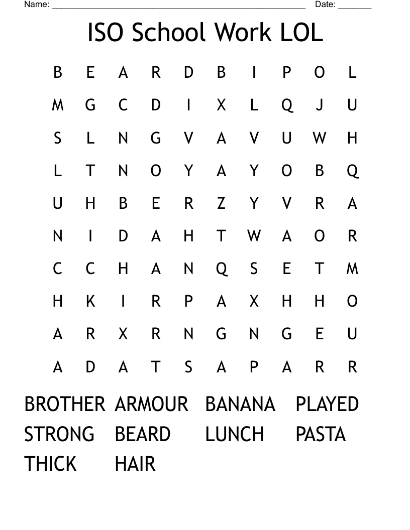 ISO School Work LOL Word Search - WordMint