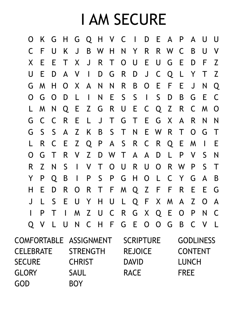 I AM SECURE Word Search - WordMint