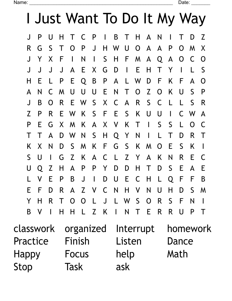 I Just Want To Do It My Way Word Search - WordMint