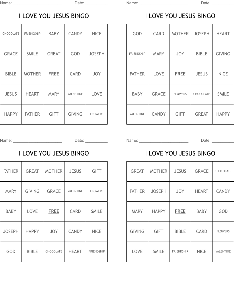 I LOVE YOU JESUS BINGO - WordMint