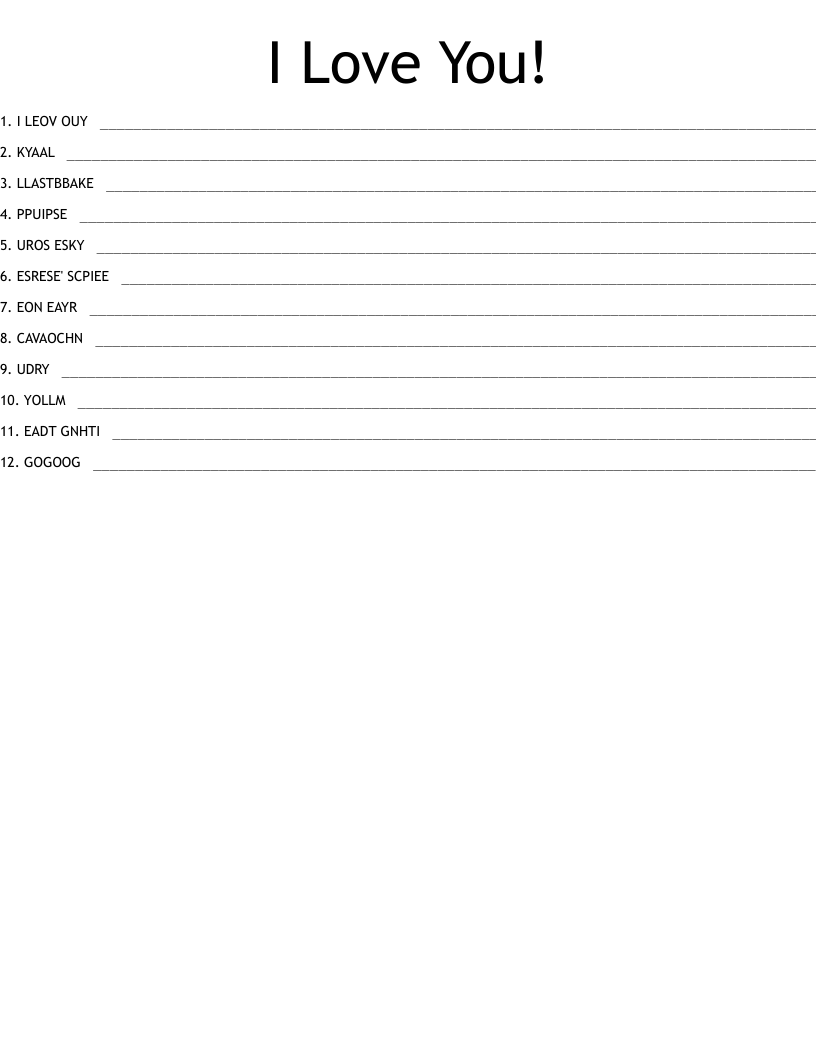 I Love You! Word Scramble - WordMint