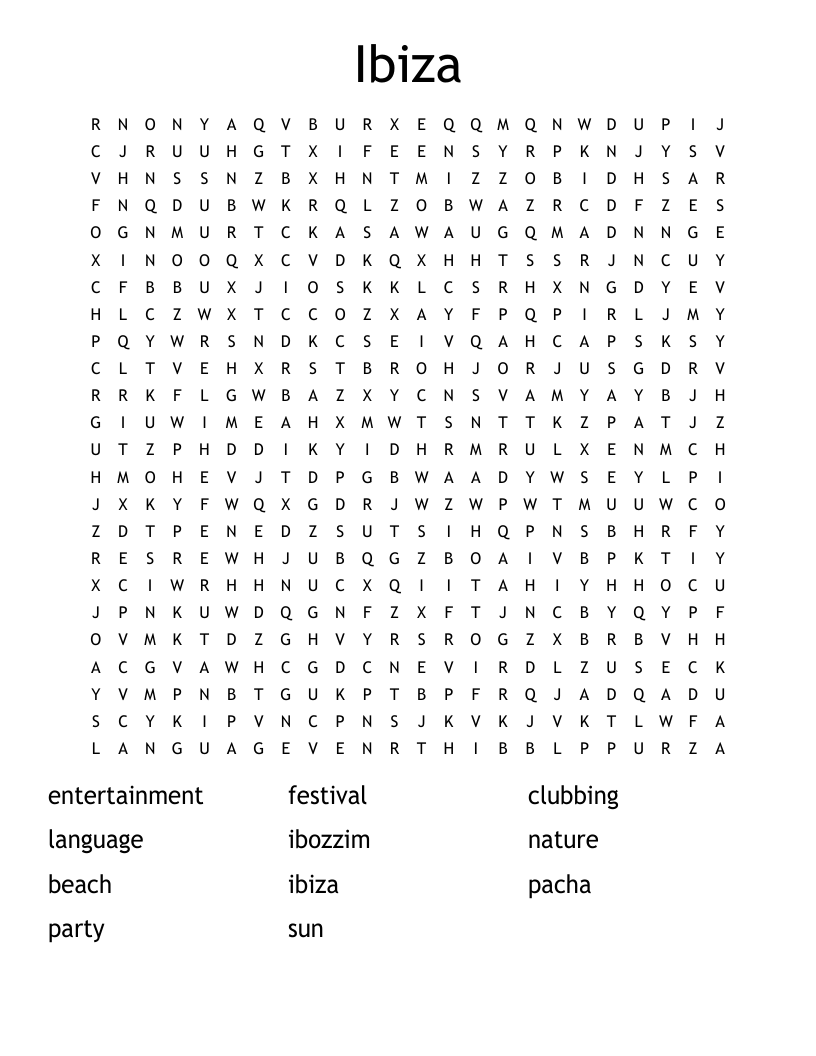 Ibiza Word Search - WordMint