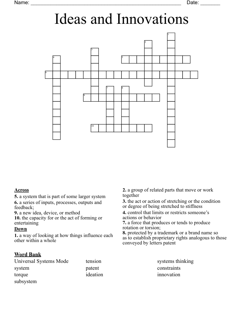 Ideas and Innovations Crossword - WordMint