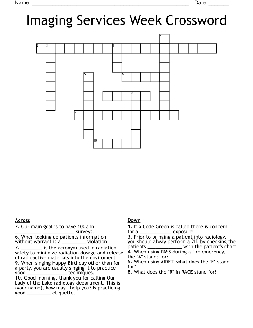 Imaging Services Week Crossword - WordMint
