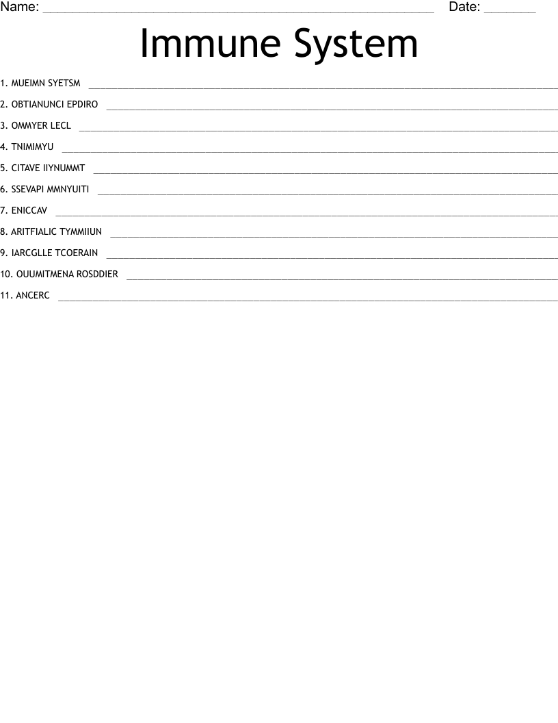 Immune System Word Scramble - WordMint