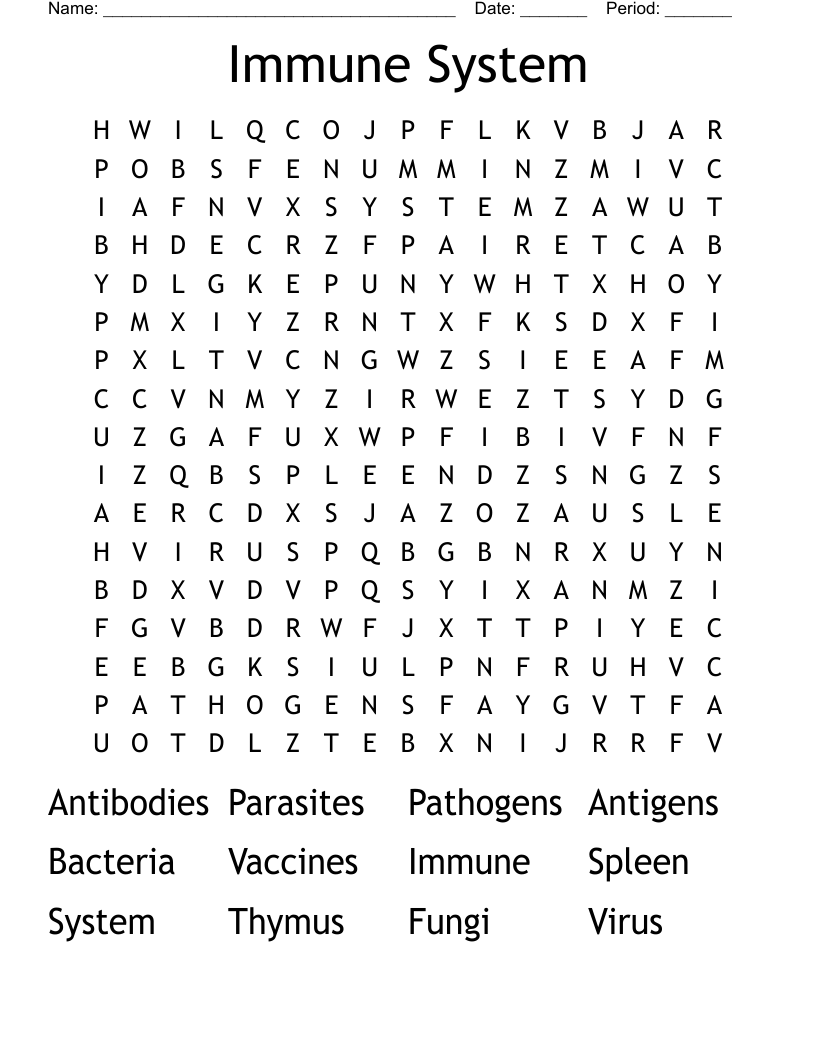 Immune System Word Search - WordMint