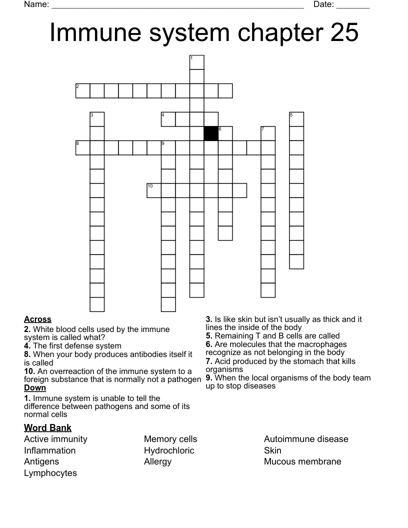 Immune system chapter 25 Crossword - WordMint