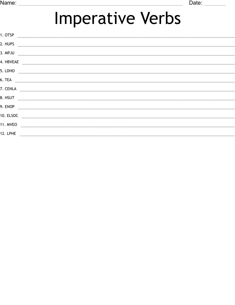 Imperative Verbs Word Scramble - WordMint