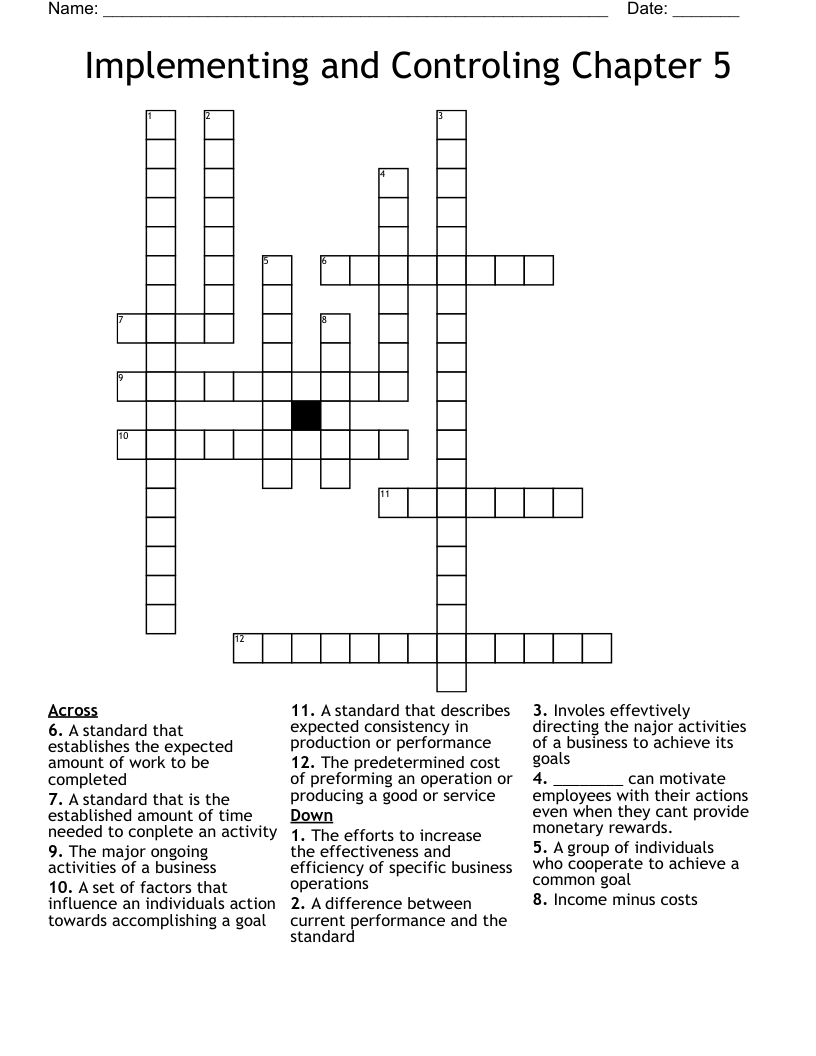 Implementing and Controling Chapter 5 Crossword - WordMint