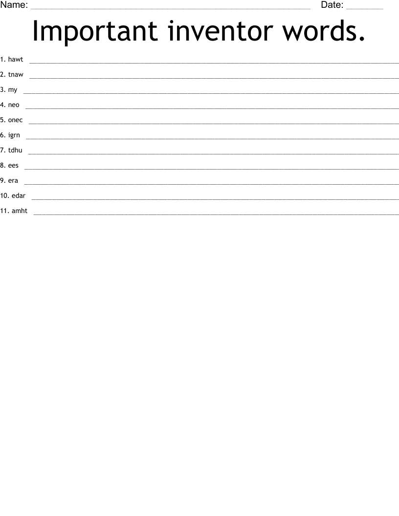 Important inventor words. Word Scramble - WordMint