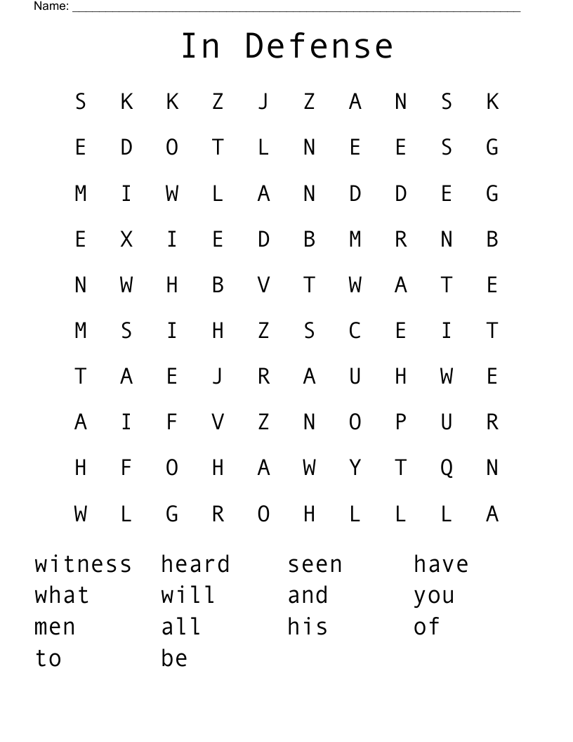 In Defense Word Search - WordMint