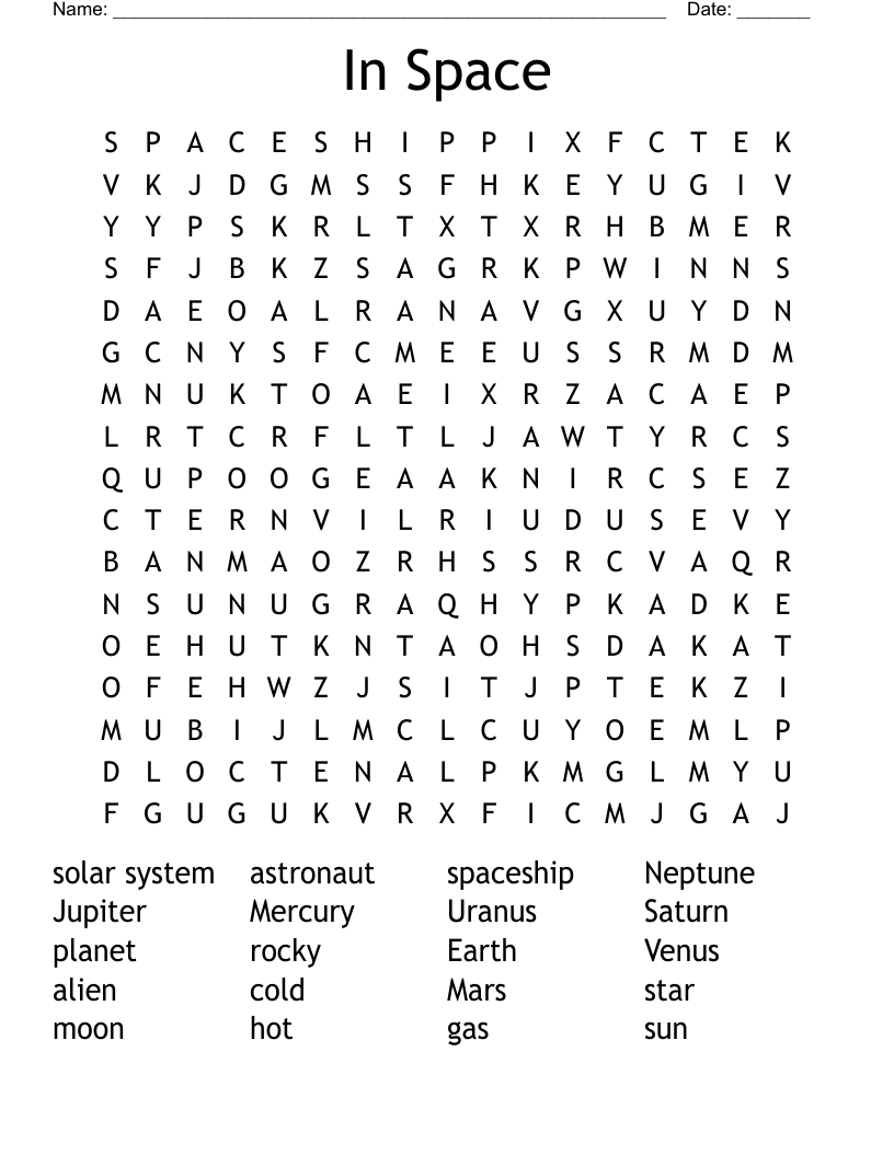 In Space Word Search - WordMint
