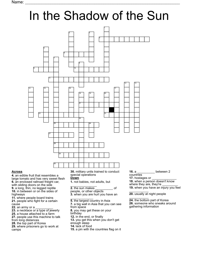 In the Shadow of the Sun Crossword - WordMint