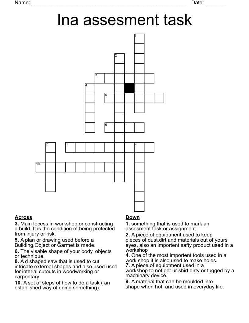 Ina assesment task Crossword - WordMint