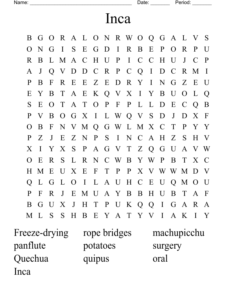 Inca Word Search - WordMint